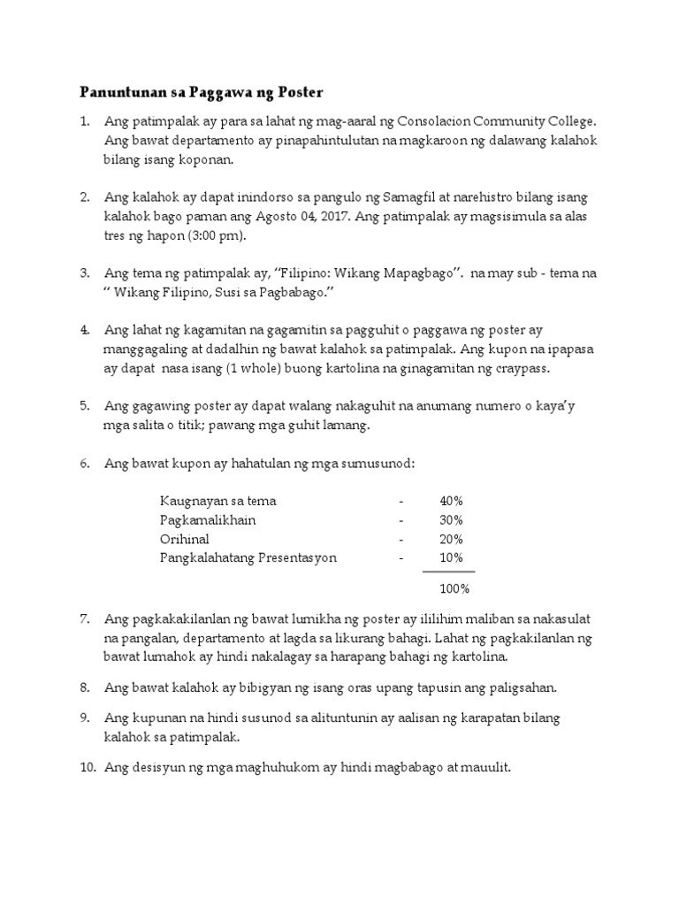 Mechanics and Criteria - of Filipino Competition | PDF