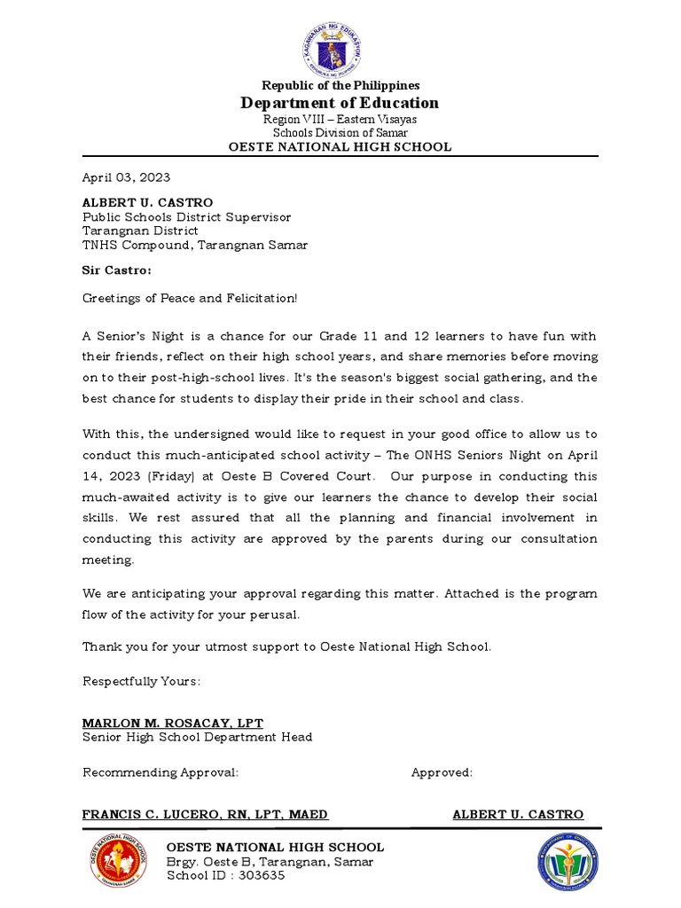 Letter Request - SHS Night | PDF