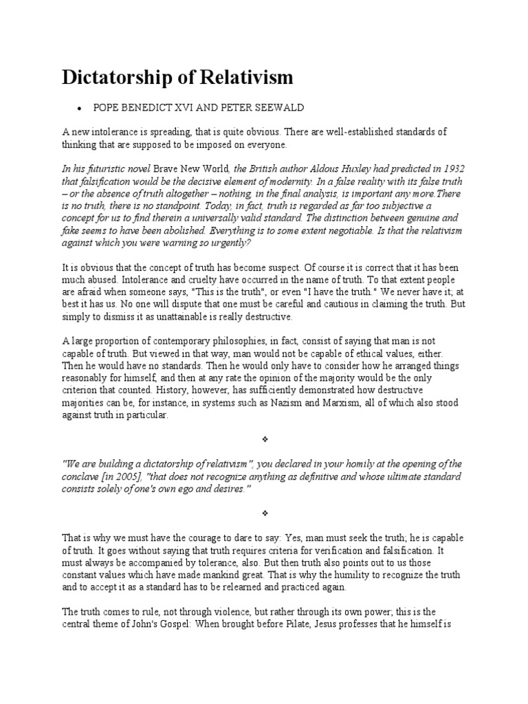 Dictatorship of Relativism | PDF | Relativism | Truth