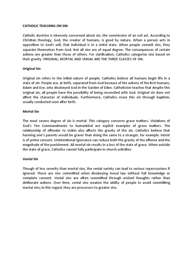 Catholic Teaching On Sin | PDF