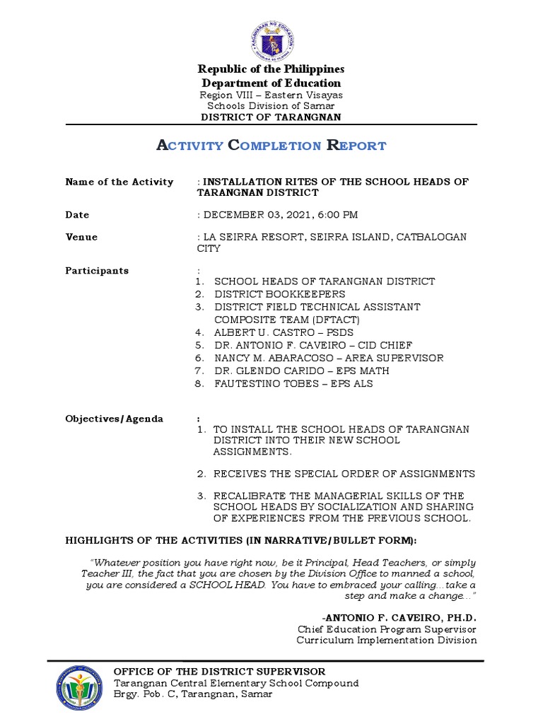 ACR - Installation of The School Heads | PDF