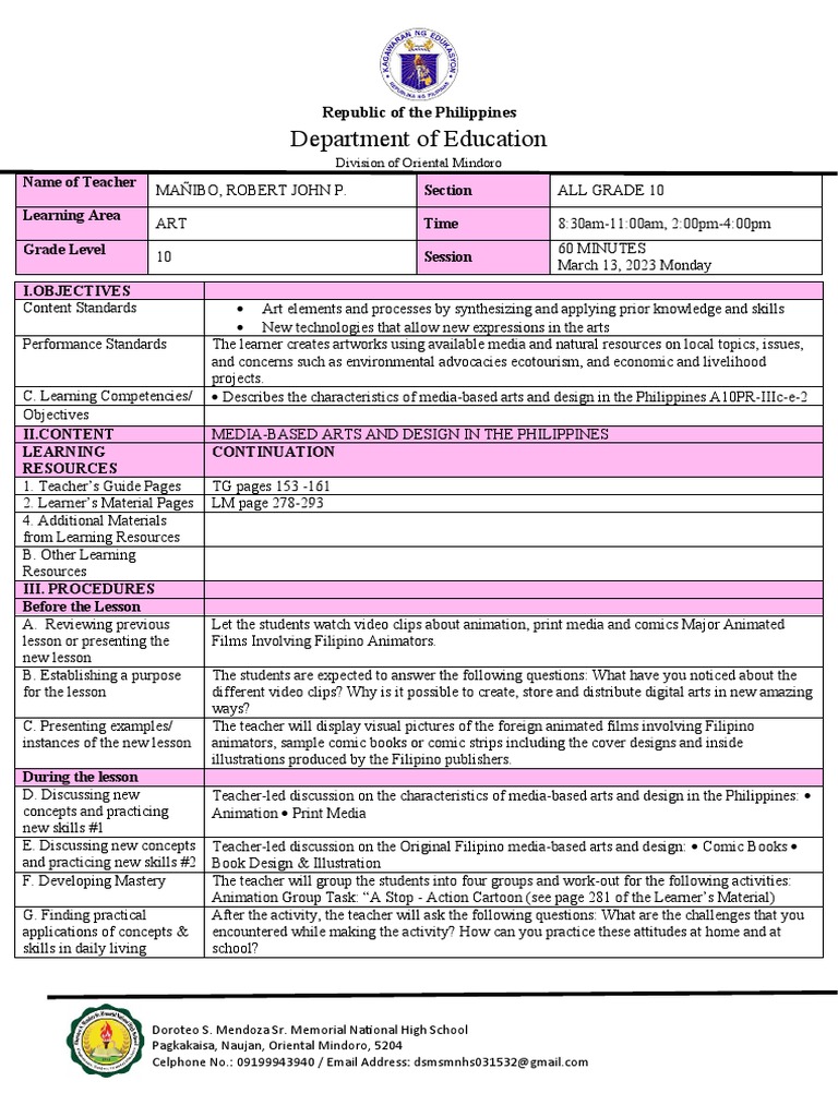 DLP Music 10 q3 Week 4 d2 | PDF | Learning | Teachers