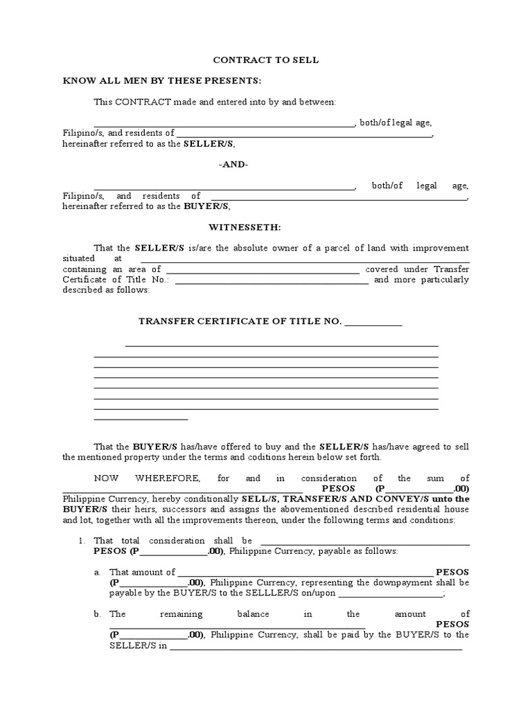 CONTRACT TO SELL blank form updated | PDF | Sales | Taxes