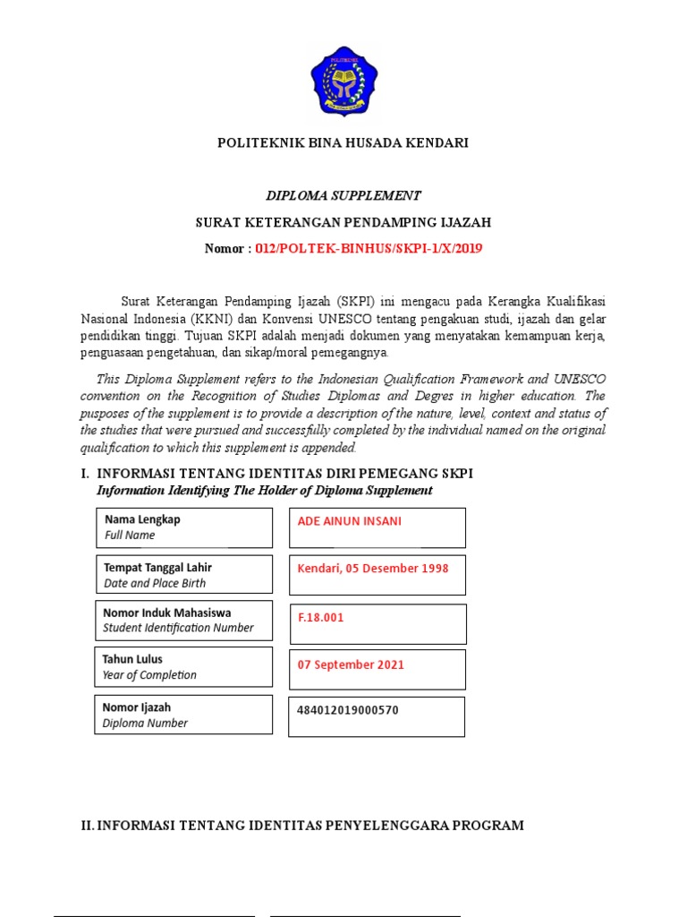 Contoh SKPI FIX | PDF