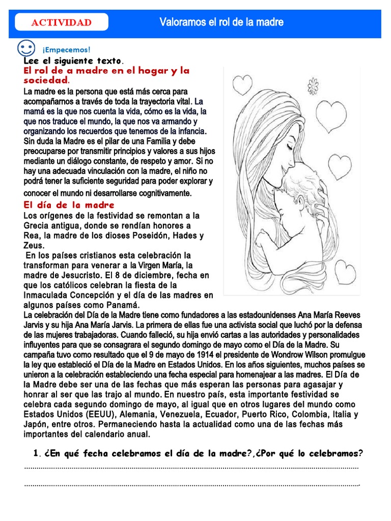 D1 A2 FICHA PS. Valoramos El Rol de La Madre | PDF