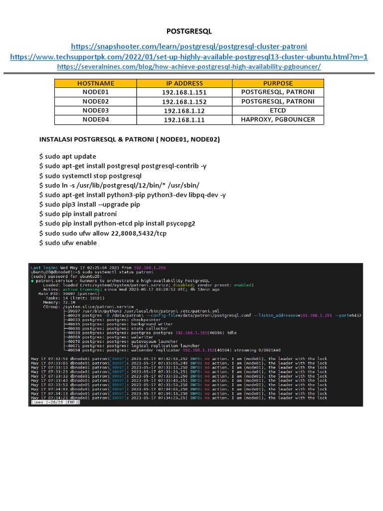 DevOps - Cluster DB With POSTGRESQL PATRONI HAPROXY PGBOUNCER | Download Free PDF | Postgre Sql ...