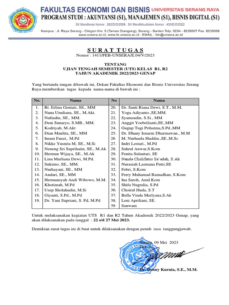 Surat Tugas Uts Genap 2023 | PDF
