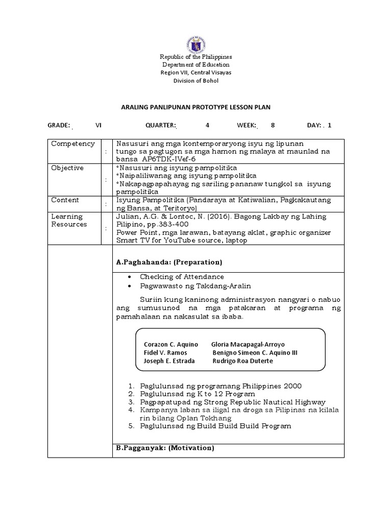 Ap6 q4-Week 8-Day 1 | PDF