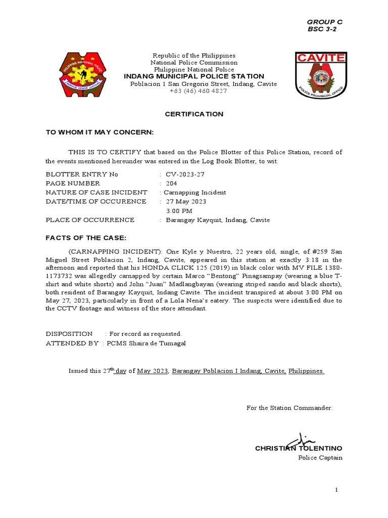 Carnapping Incident | PDF