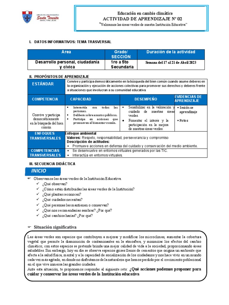 Actividad Transversal #2 DPCC | PDF | Aprendizaje | Entorno natural