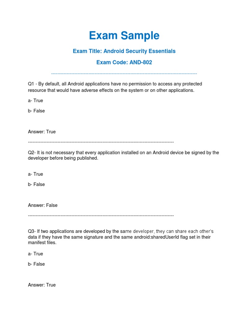 Android-Security-Essentials And-802 Exam Sample | PDF | Android (Operating System) | Mobile App