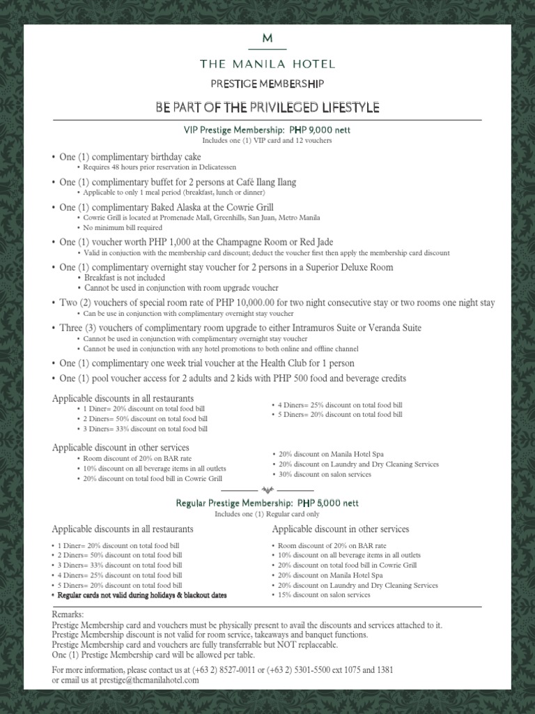 Prestige List of Benefits | PDF | Cuisine | Food And Drink