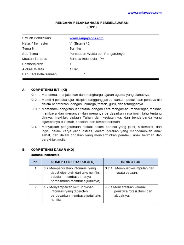 RPP Kelas 6 T8.1.1 | PDF