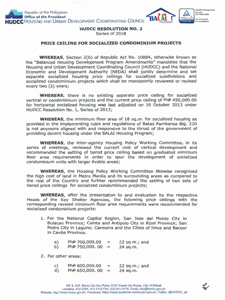 HUDCC - Res - No-02 S. 2018 CONDO | PDF | Metro Manila | Economies
