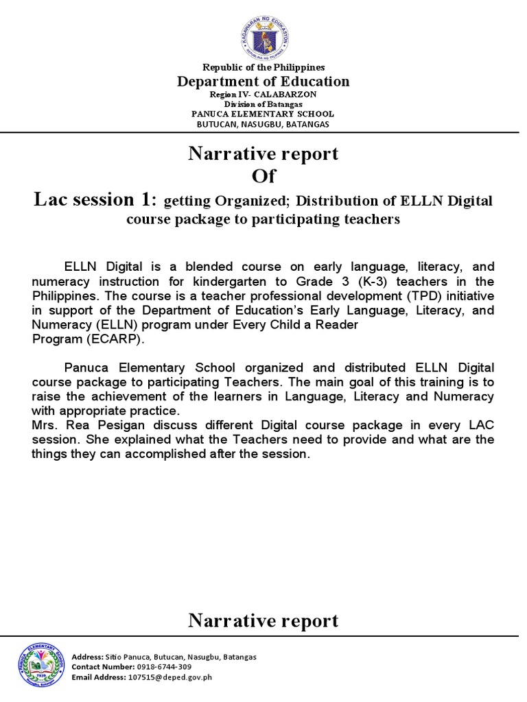 Narrative Report | PDF | Literacy | Learning Methods