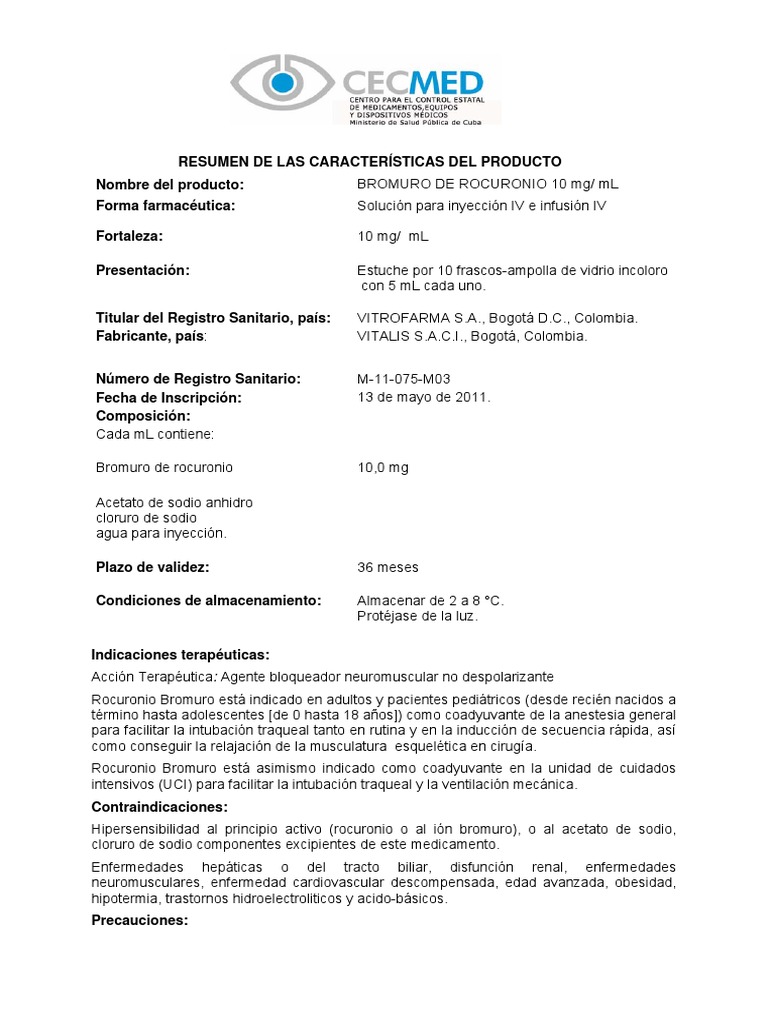 m11075m03 Bromuro de Rocuronio | PDF | Farmacocinética | Medicamentos ...