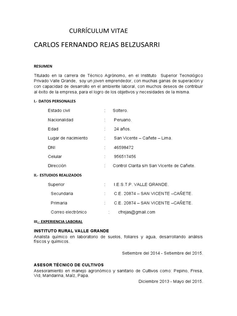 Curr Culum Vitae Carlos Rejas | PDF | Agricultura
