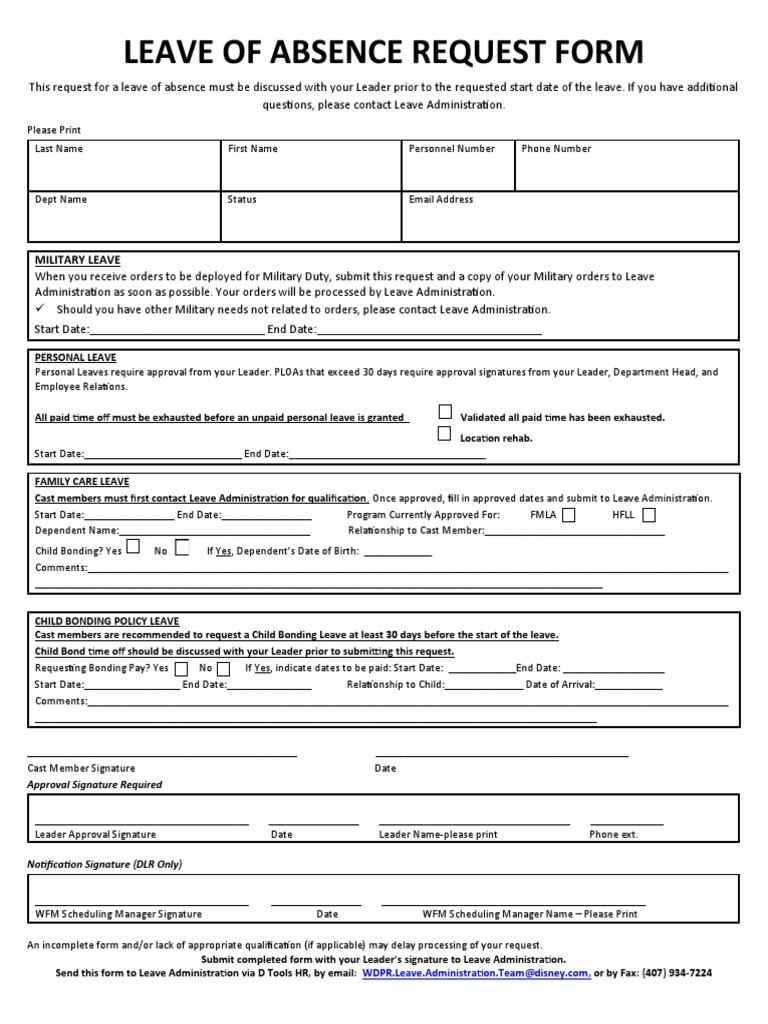 Leave of Absence Request Form | PDF | Business | Finance & Money Management