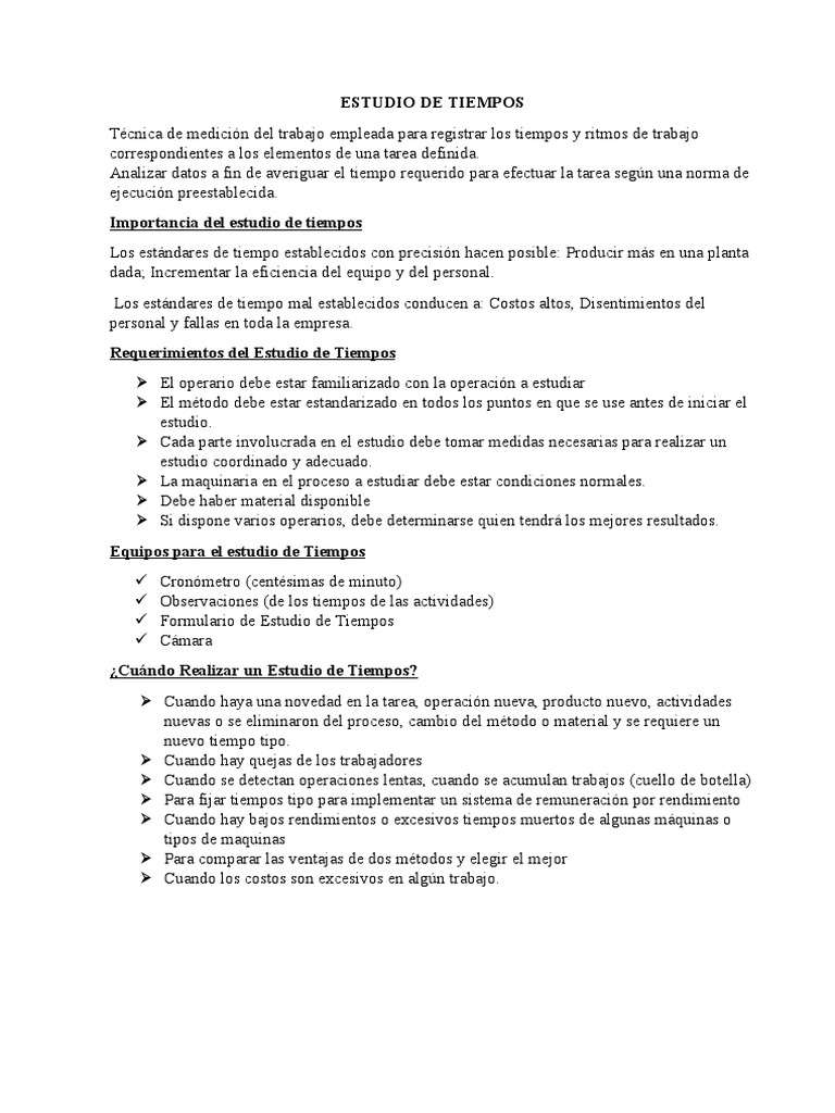 Manual De Estudio De Tiempos Pdf Ritmo