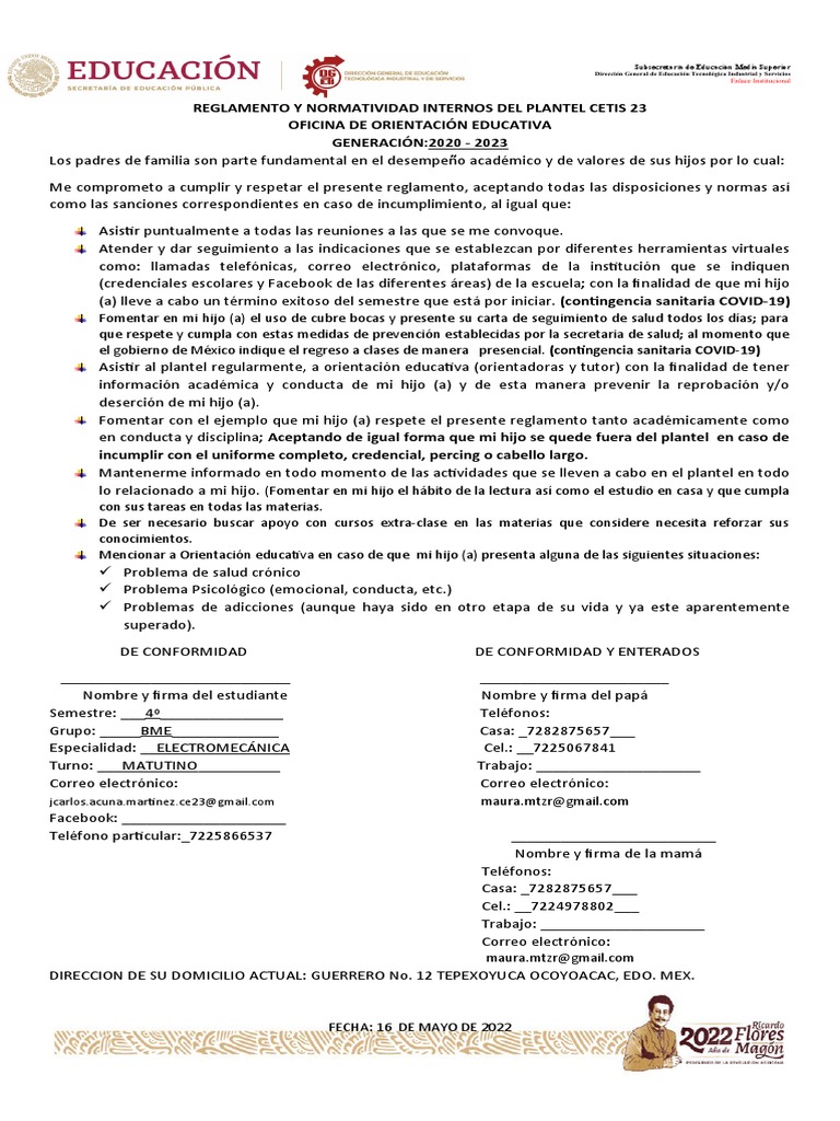 Reglamento y Normatividad Internos Del Plantel Cetis 23 | PDF