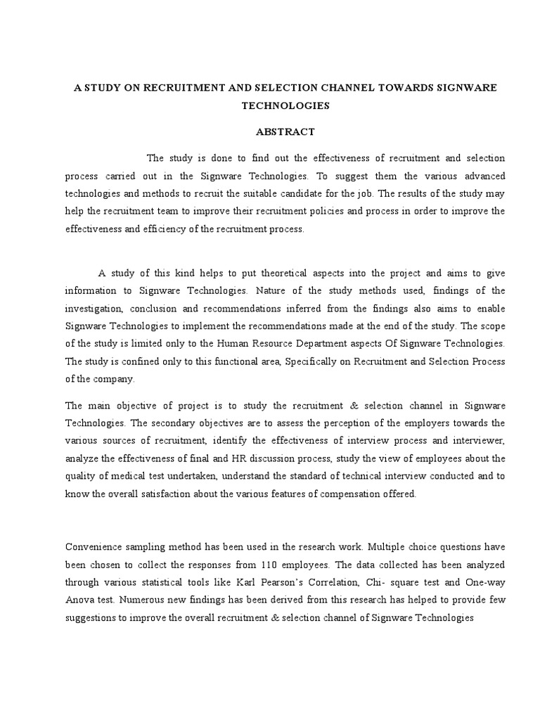 A Study On Recruitment and Selection Channel Towards Signware ...