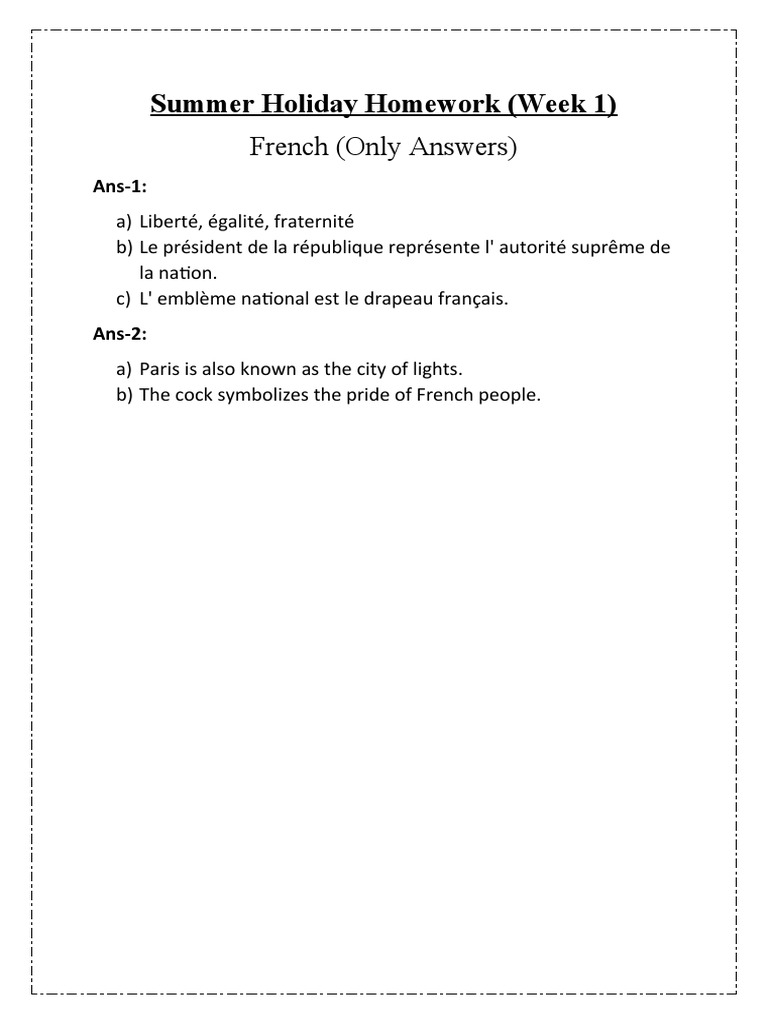 Summer Holiday Homework (French) | PDF