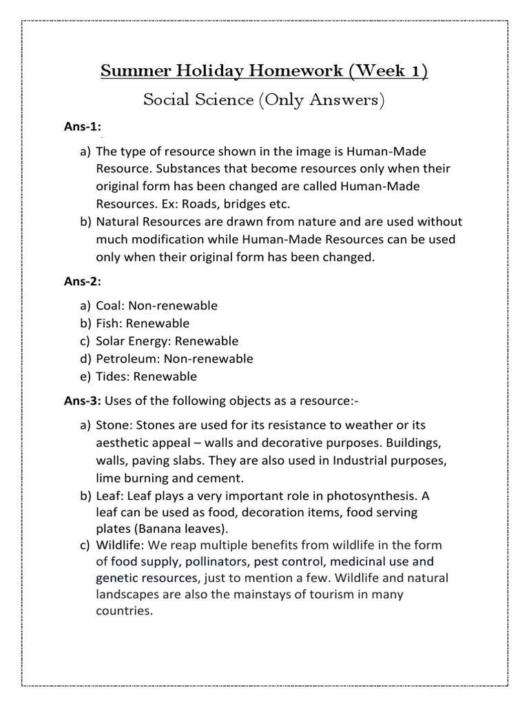 Summer Holiday Homework Sst Pdf