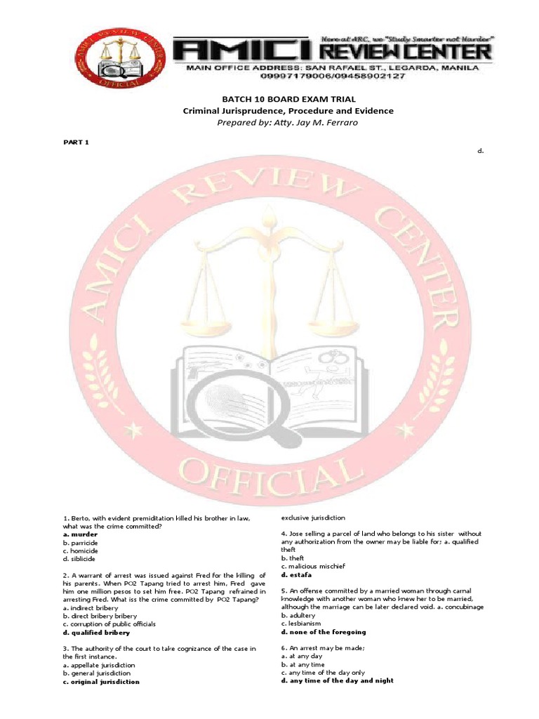 CLJ Exam | PDF | Crimes | Crime & Violence