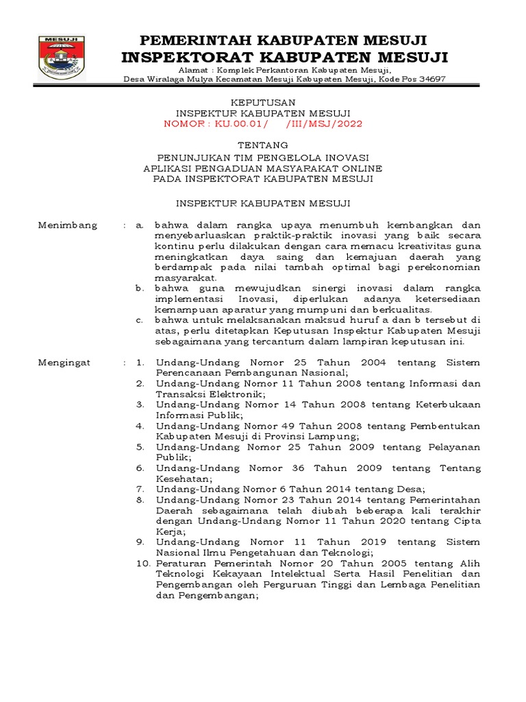 SK SDM PENGELOLA INOVASI Kabupaten Mesuji 2023 | PDF