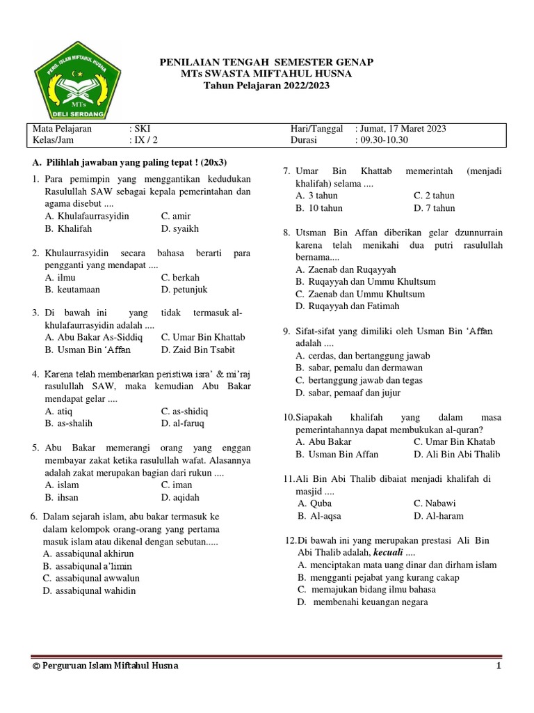 Ski Kelas 9 Uts Genap | PDF