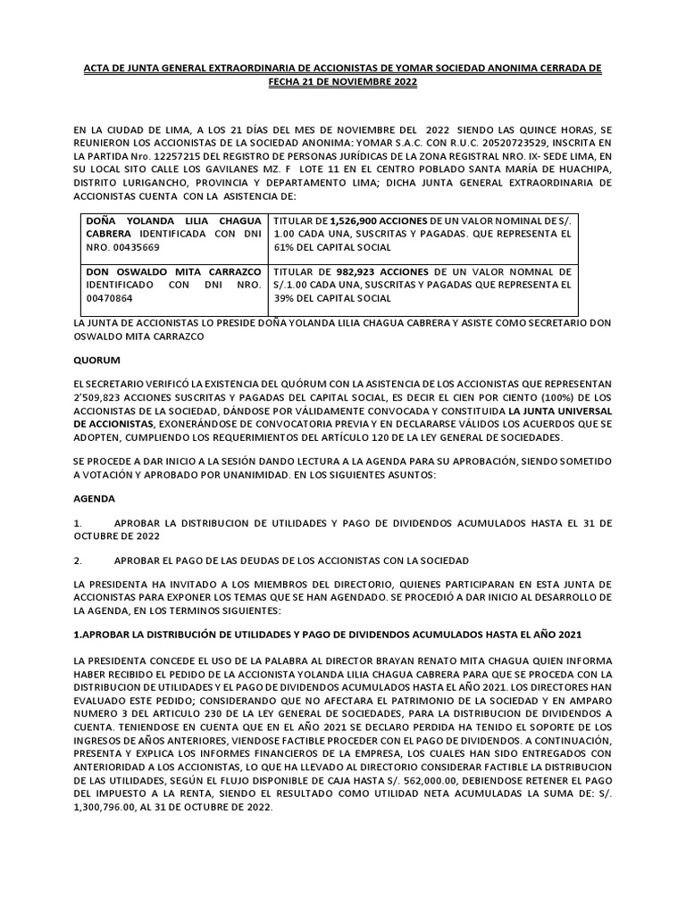 Acta 21.11.2022. Distrib-Utilid-Acumul.2021 | PDF | Dividendo