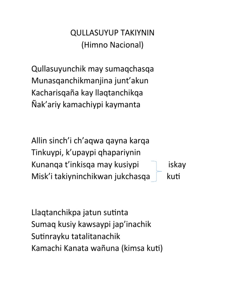 Himno Nacional Quechua | PDF