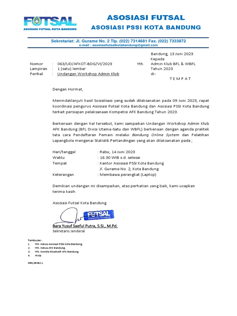 Undangan Workshop Admin Klub Futsal | PDF