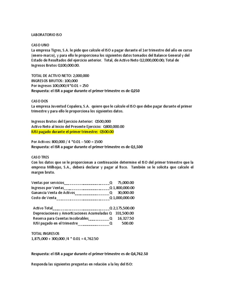 Cálculo del ISO: Ejemplos y Definiciones | PDF | Impuestos | Negocios ...