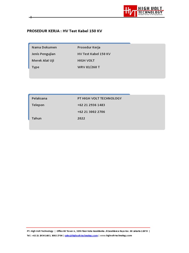 HV-Test Working Procedure (CABLE) | PDF