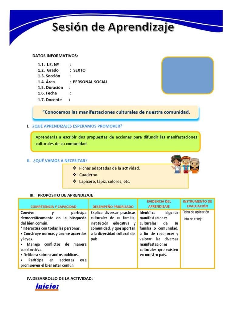 D1 A2 SESION PS. "Conocemos Las Manifestaciones Culturales de Nuestra Comunidad. | PDF ...