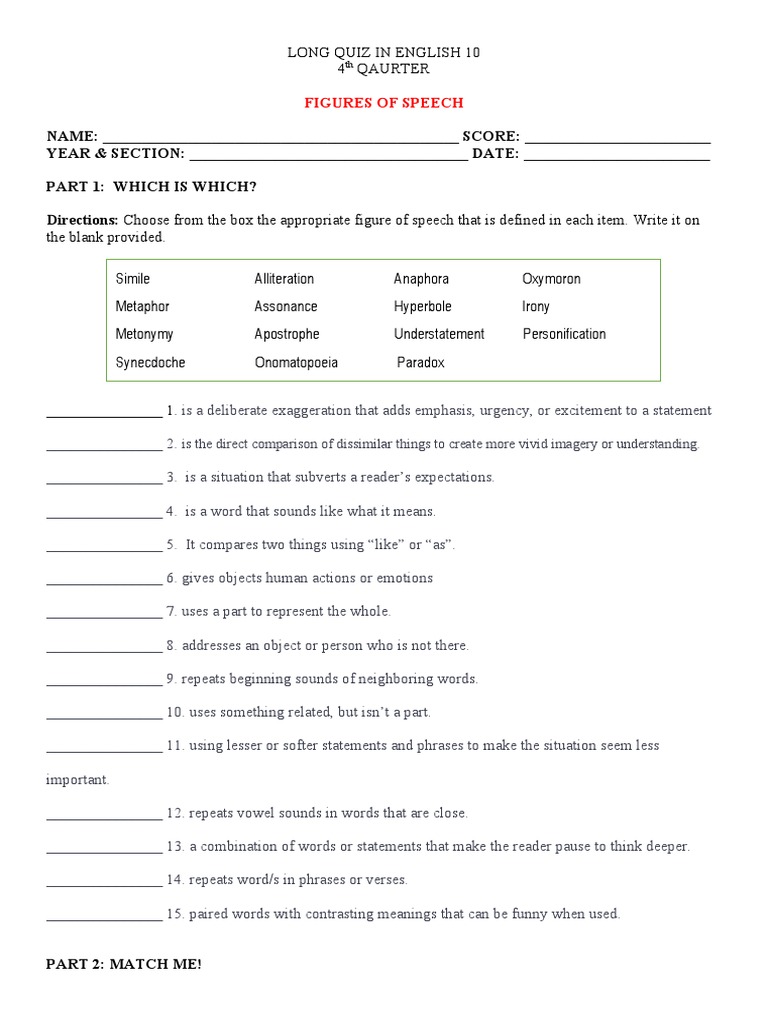 Figures of Speech Quiz | PDF | Poetic Devices | Rhetorical Techniques