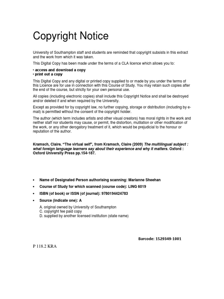 The Virtual Self | PDF | Communication | Copyright