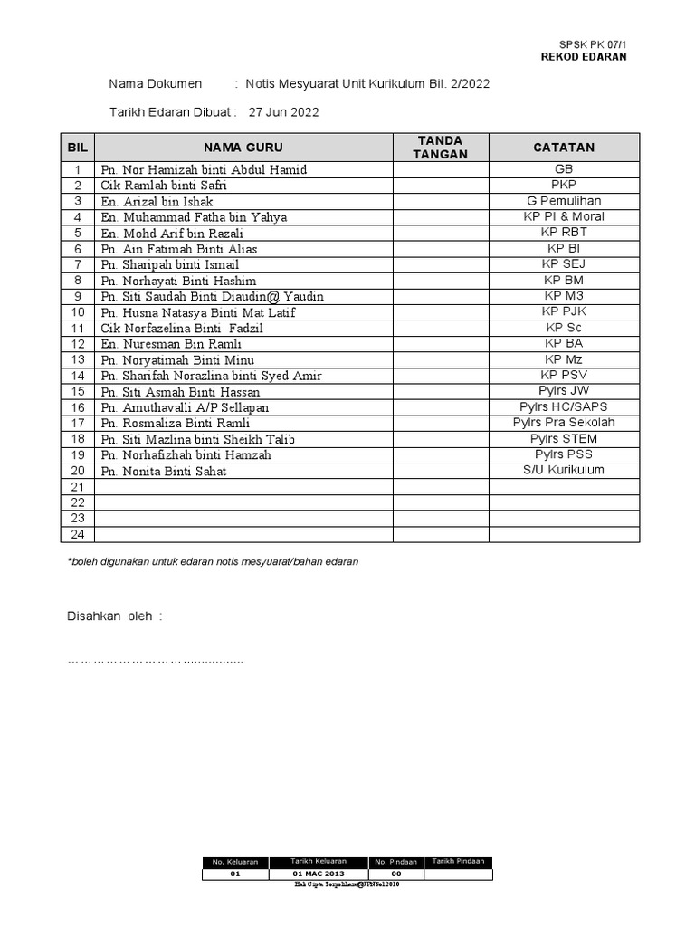 SPSK PK07-1 REKOD EDARAN New | PDF