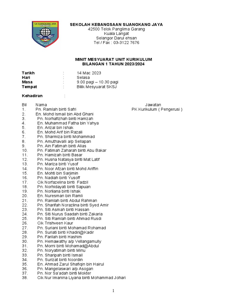 minit mesyuarat 1-2023 | PDF