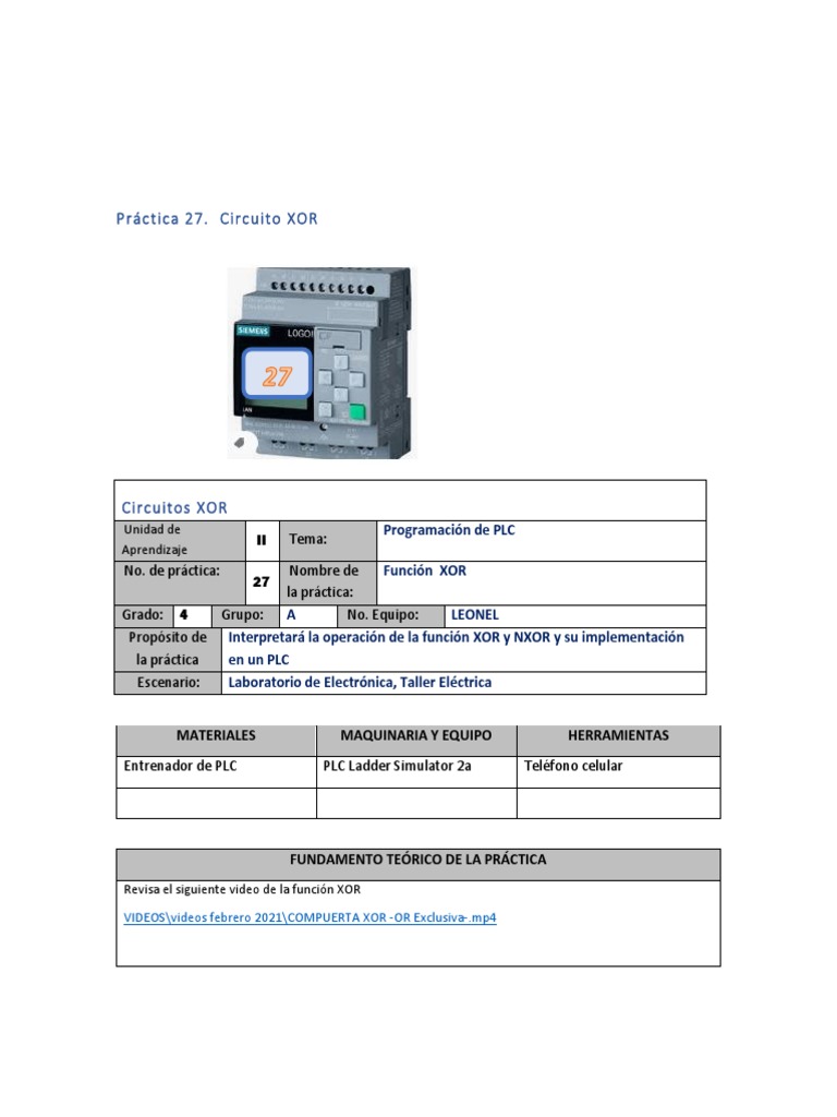 P27 - Circuito XOR | PDF | Puerta lógica | Electricidad