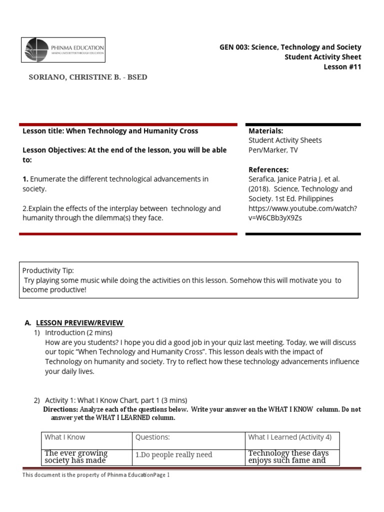 Lesson 11 STS | PDF | Human | Computing
