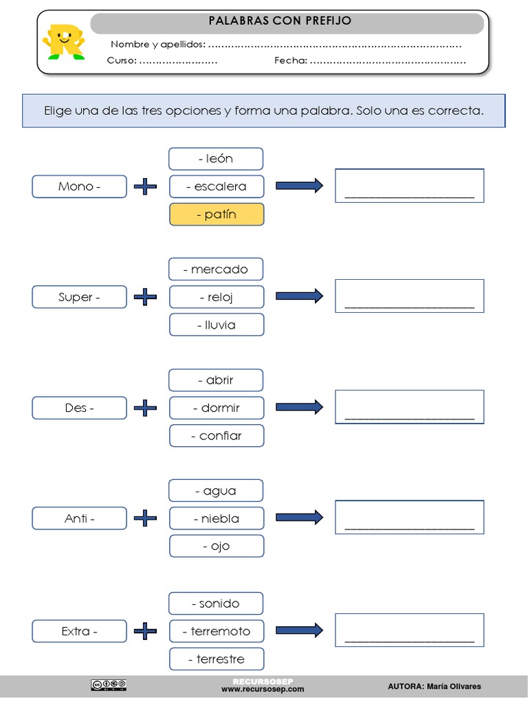Ejercicios de palabras con prefijos | PDF