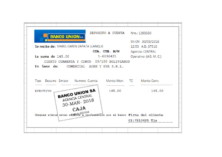 Boleta de Deposito | PDF