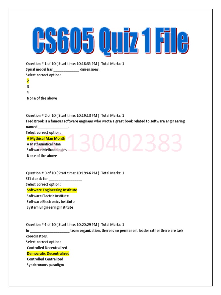 CS605 Solved Quiz Mega File With Reference (1) | PDF