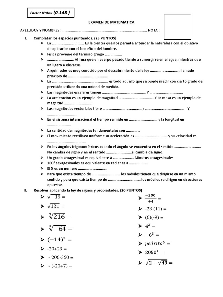 EXAMEN DE Avance MATEMATICA Segundo de Secundaria | PDF | Matemáticas | Metrología