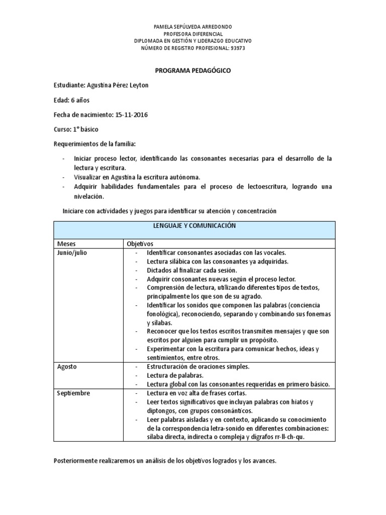 Programa Lectoescritura 1° Básico | PDF | Sílaba | Palabra