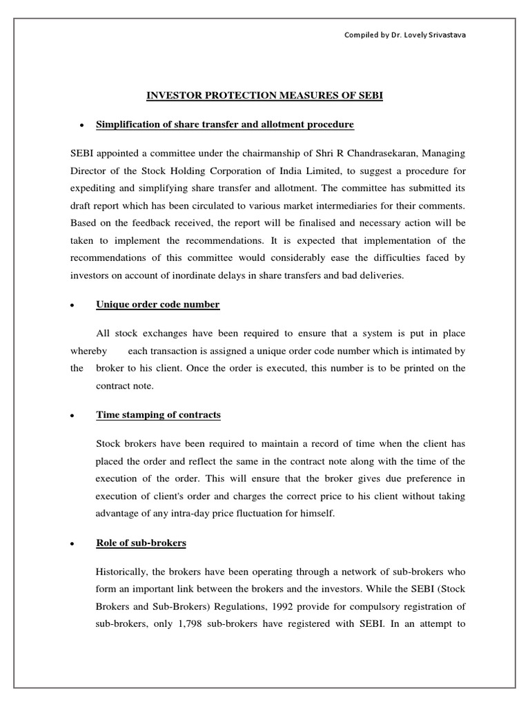 Investor Protection Measures of Sebi | PDF | Stocks | Securities (Finance) Investor Protection Measures of Sebi | PDF | Stocks | Securities (Finance)