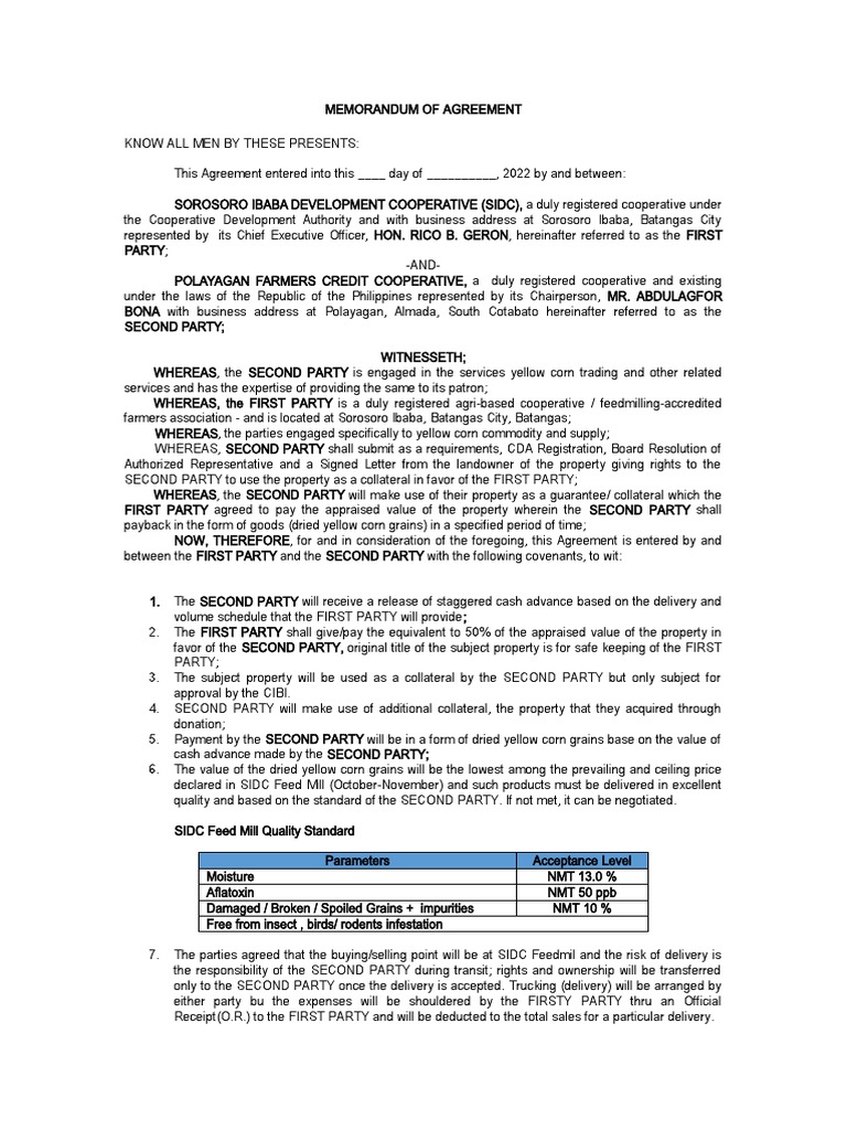 Memorandum of Agreement PFCC | PDF | Common Law | Economies