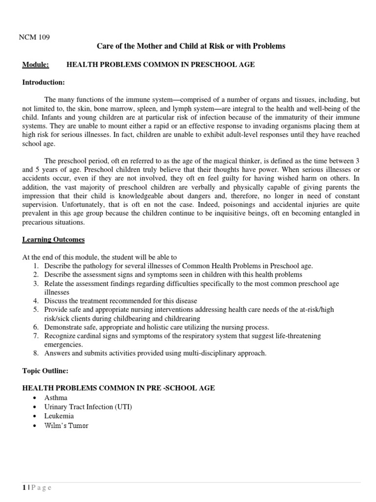 NCM 109 Pedia Preschool | PDF | Leukemia | White Blood Cell